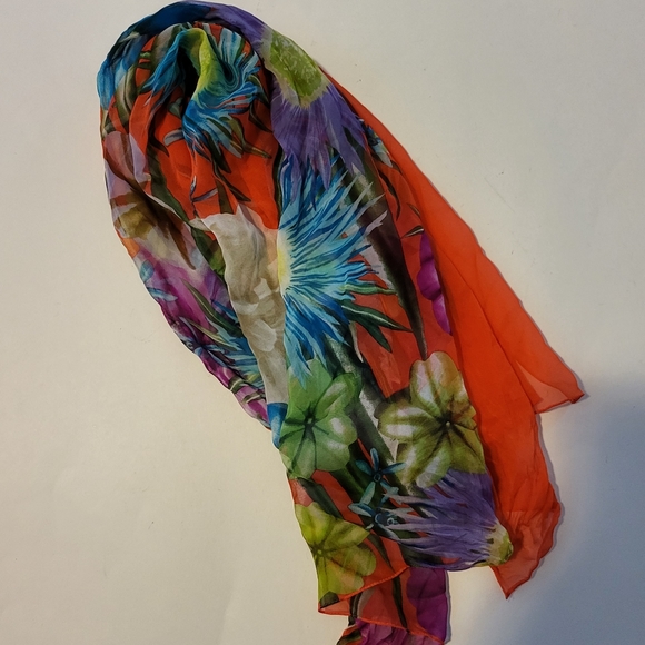 Echo | Accessories | 0 Silk Orange Tropical Long Rectangular Scarf ...